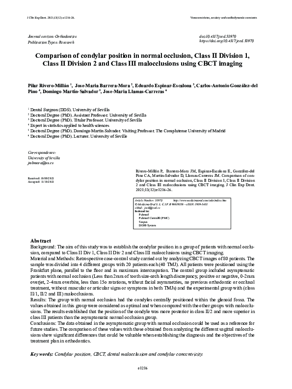 (PDF) Comparison of condylar position in normal occlusion, Class II ...