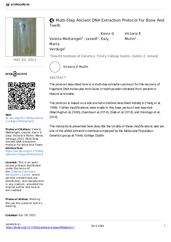 (PDF) Multi-Step Ancient DNA Extraction Protocol For Bone And Teeth v1