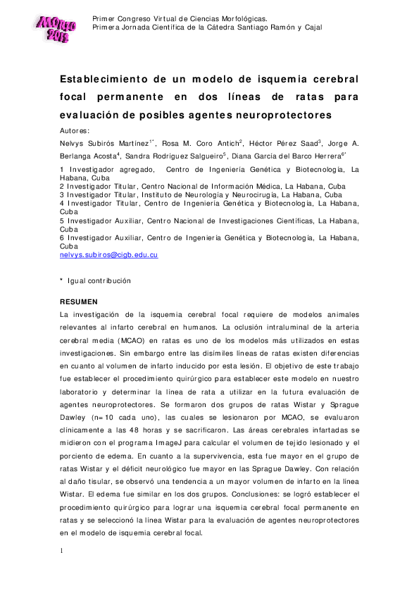 (PDF) Establecimiento De Un Modelo De Isquemia Cerebral Focal ...