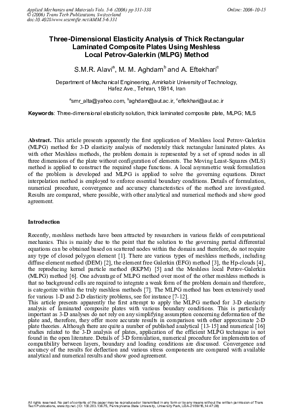(PDF) Three-Dimensional Elasticity Analysis of Thick Rectangular ...