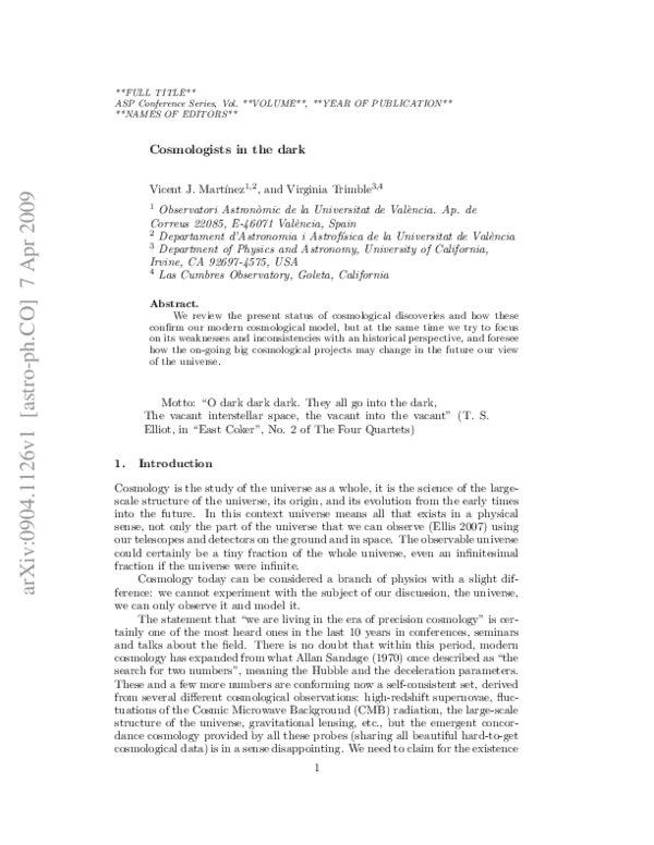 (PDF) Cosmologists in the Dark