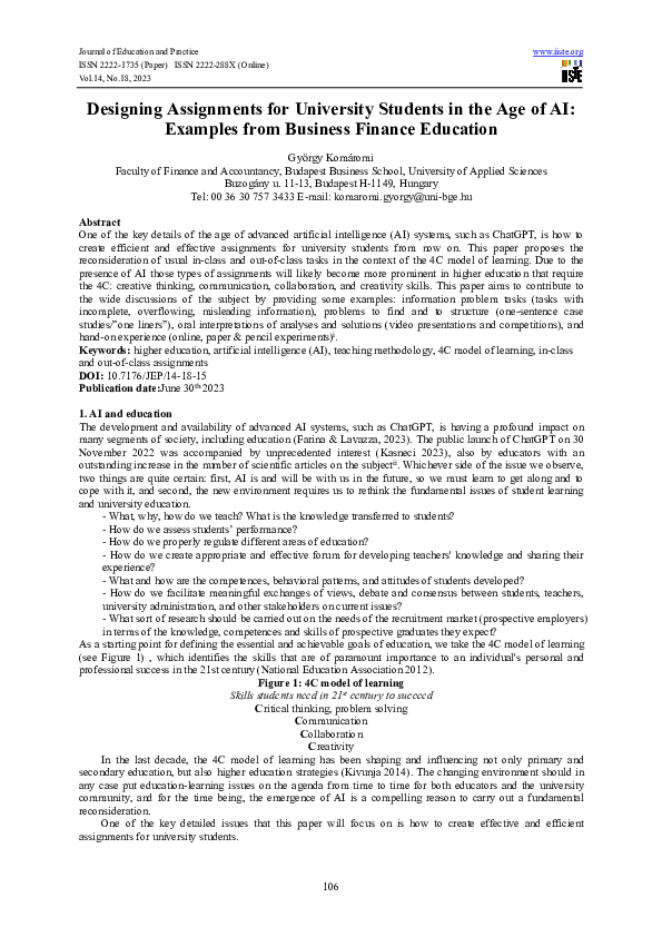 (PDF) Designing Assignments for University Students in the Age of AI ...