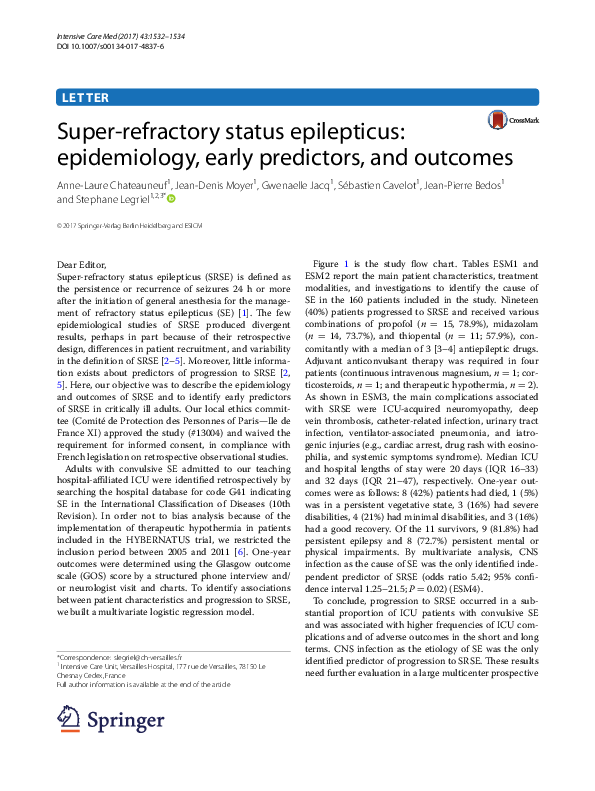 (PDF) Super-refractory status epilepticus: epidemiology, early ...