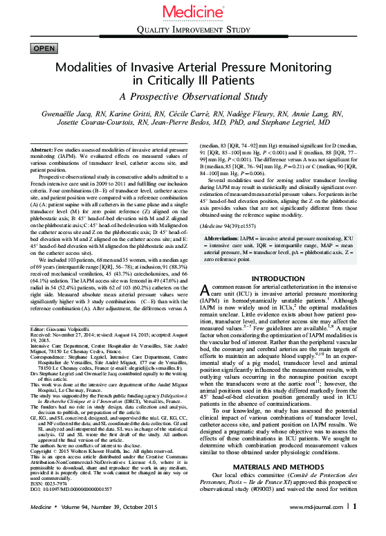 (PDF) Modalities of Invasive Arterial Pressure Monitoring in Critically ...