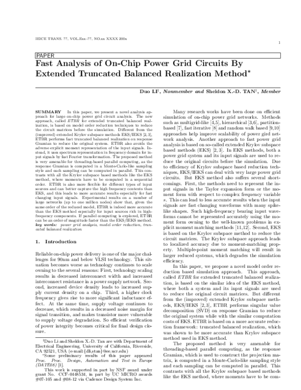 (PDF) Fast Analysis of On-Chip Power Grid Circuits by Extended ...