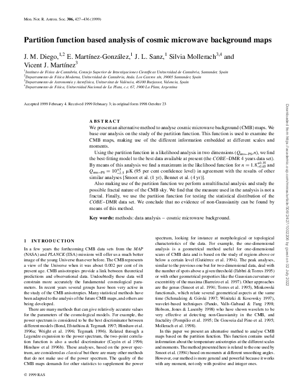 (PDF) Partition function based analysis of cosmic microwave background maps
