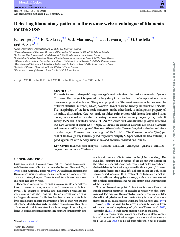 (PDF) Detecting filamentary pattern in the cosmic web: a catalogue of ...