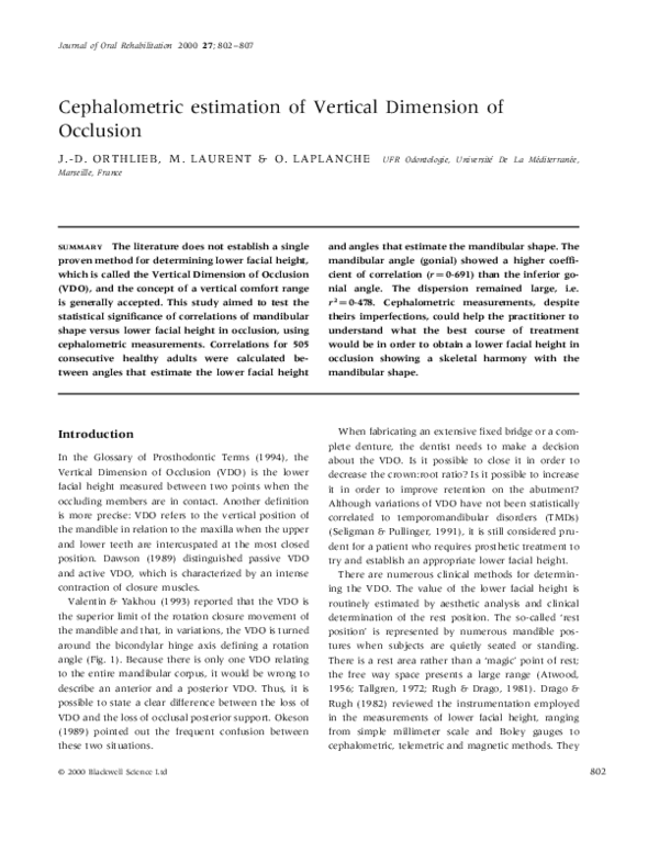 (PDF) Cephalometric estimation of Vertical Dimension of Occlusion
