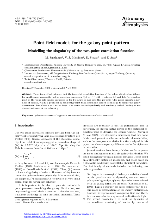 (PDF) Point field models for the galaxy point pattern. Modelling the ...