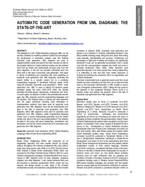 (PDF) State-of-the-Art in Code Generation from UML