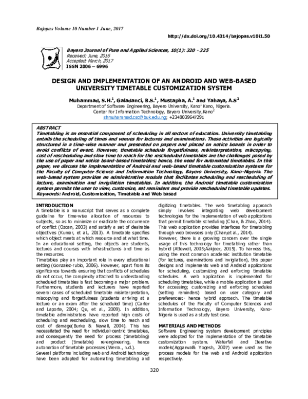 Pdf Design And Implementation Of An Android And Web Based University