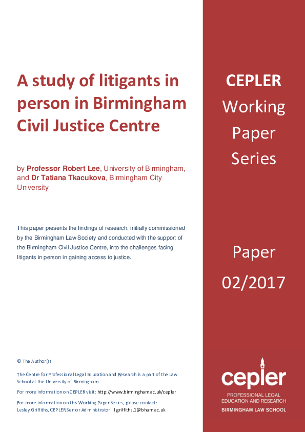 (PDF) Challenges for Litigants in Person in Birmingham