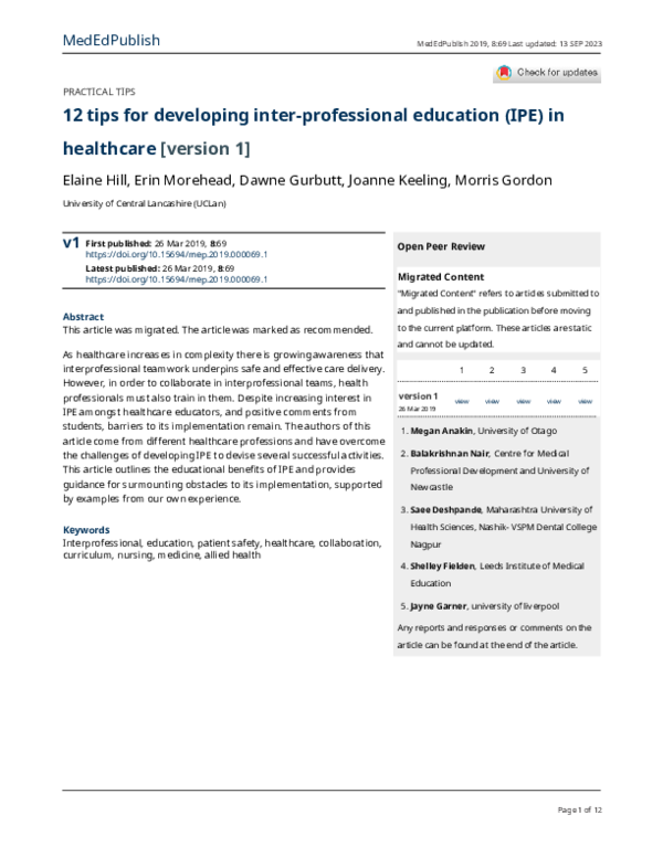 (PDF) 12 tips for developing inter-professional education (IPE) in healthcare