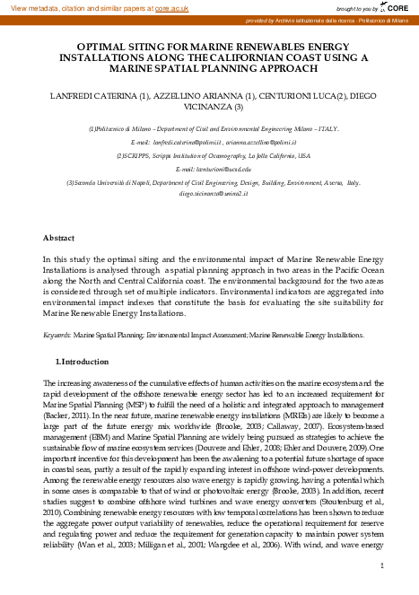 (PDF) Optimal Siting for Marine Renewables Energy Installations Along the Californian Coast ...