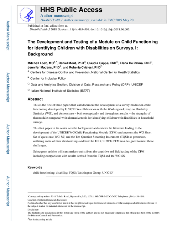 (PDF) The development and testing of a module on child functioning for ...