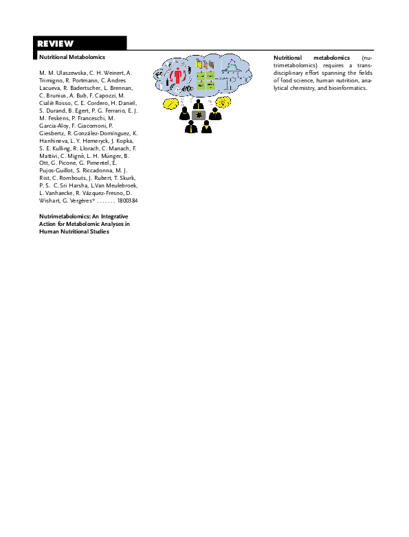 Pdf Nutrimetabolomics An Integrative Action For Metabolomic Analyses
