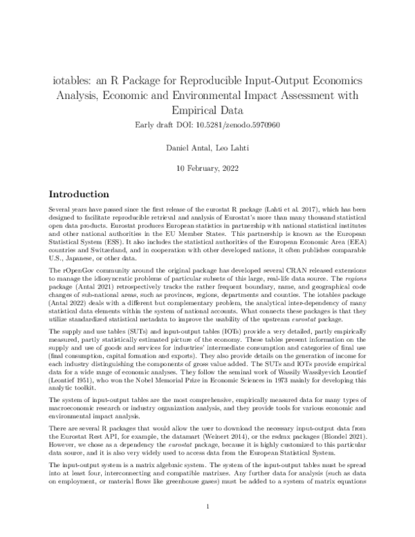 (PDF) iotables: an R Package for Reproducible Input-Output Economics ...