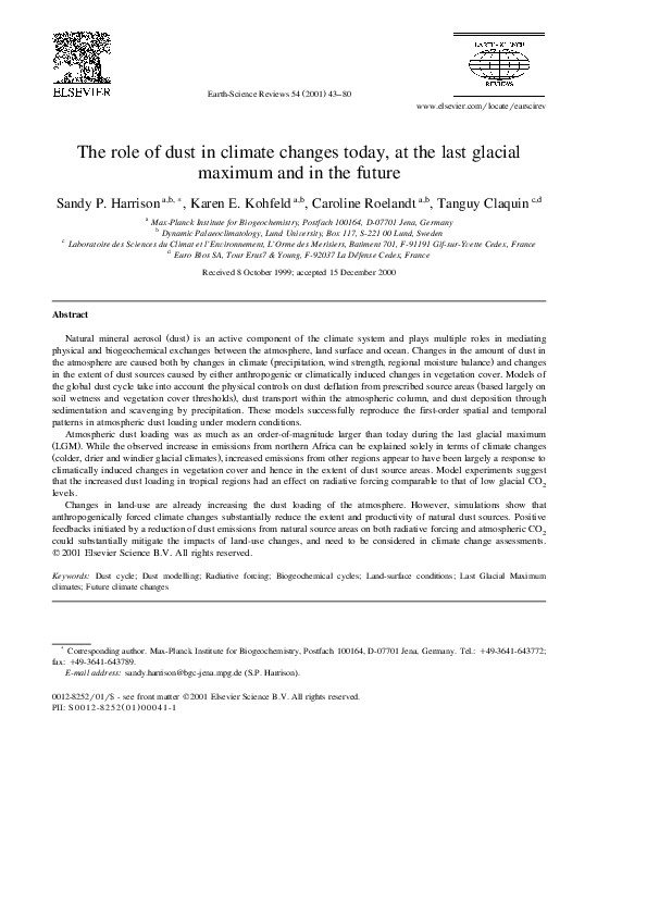 (PDF) The role of dust in climate changes today, at the last glacial ...
