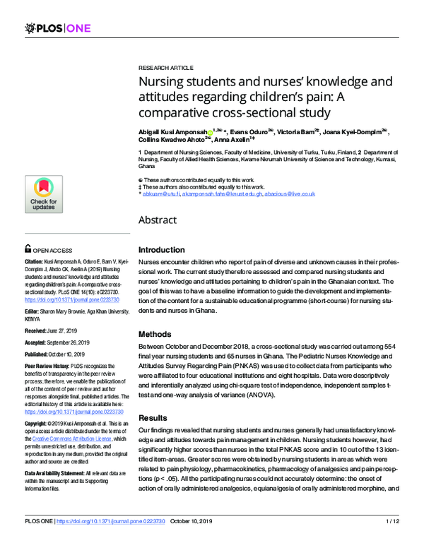 (PDF) Nursing students and nurses’ knowledge and attitudes regarding children’s pain: A ...