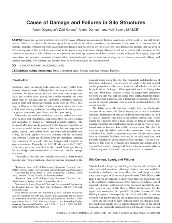 (PDF) Cause of Damage and Failures in Silo Structures