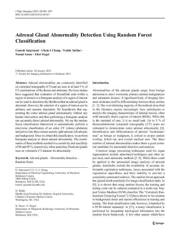 Pdf Adrenal Gland Abnormality Detection Using Random Forest