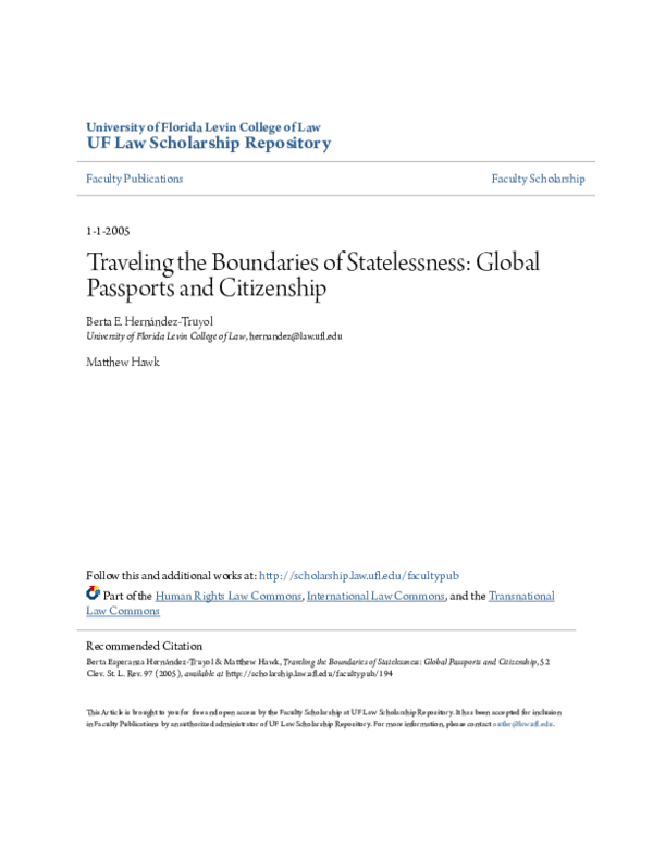 (PDF) Traveling the Boundaries of Statelessness: Global Passports and ...