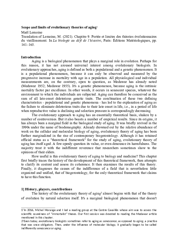 (PDF) Scope and limits of evolutionary theories of aging