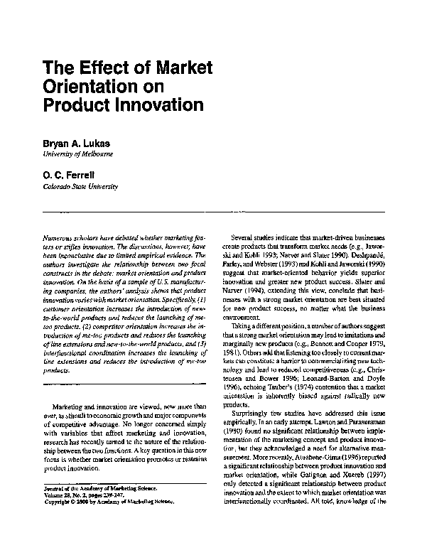 (PDF) The Effect of Market Orientation on Product Innovation