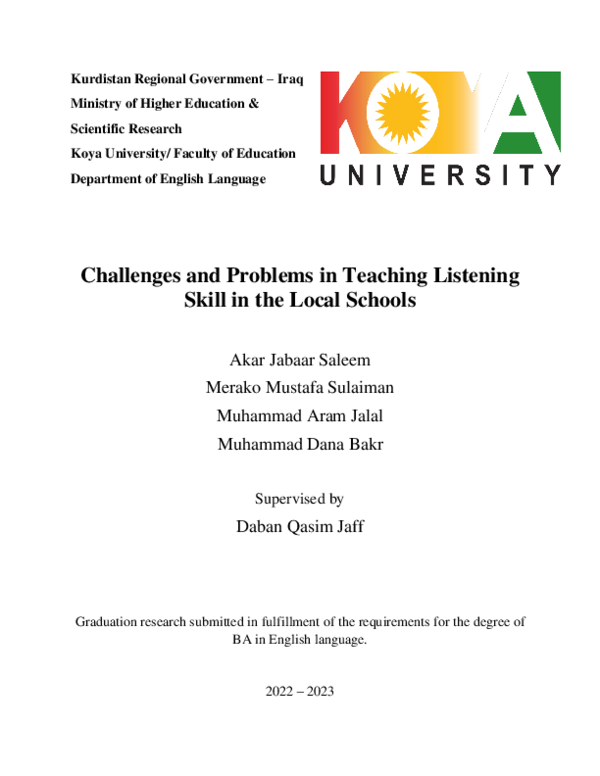 (PDF) Challenges and Problems in Teaching Listening Skill in the Local Schools