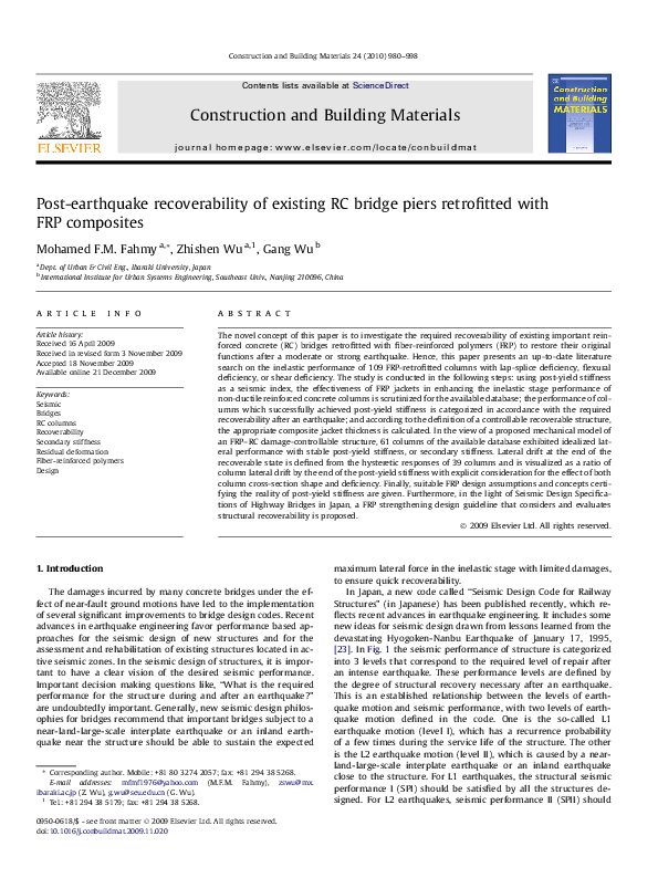 (PDF) Post-earthquake recoverability of existing RC bridge piers ...
