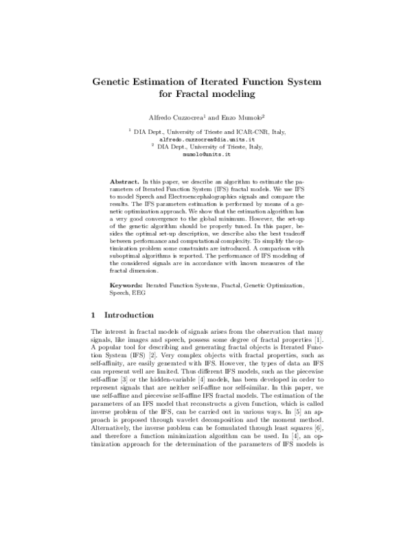 (PDF) Genetic Estimation of Iterated Function Systems for Accurate Fractal Modeling in Pattern ...