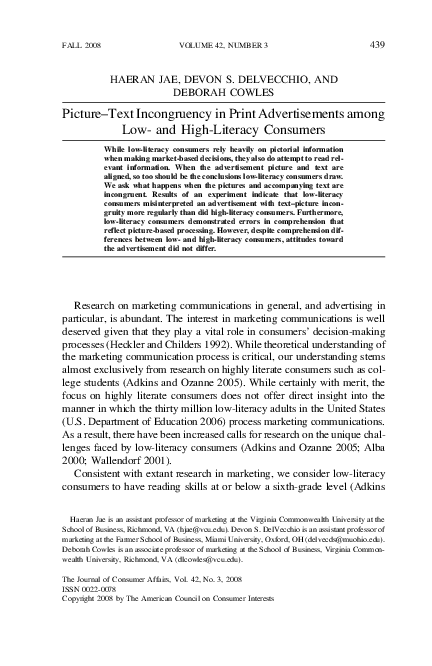 (PDF) Picture–Text Incongruency in Print Advertisements among Low‐ and ...