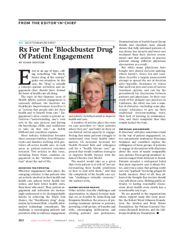 (PDF) Rx For The ‘Blockbuster Drug’ Of Patient Engagement | D. Susan ...