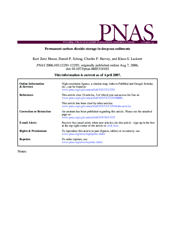 (PDF) Permanent carbon dioxide storage in deep-sea sediments