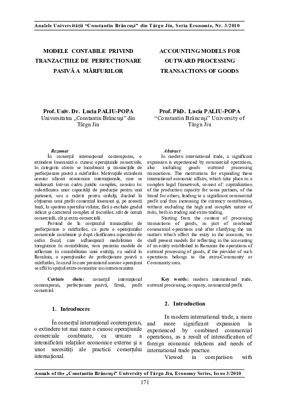 (PDF) Accounting Models for Outward Processing Transactions of Goods