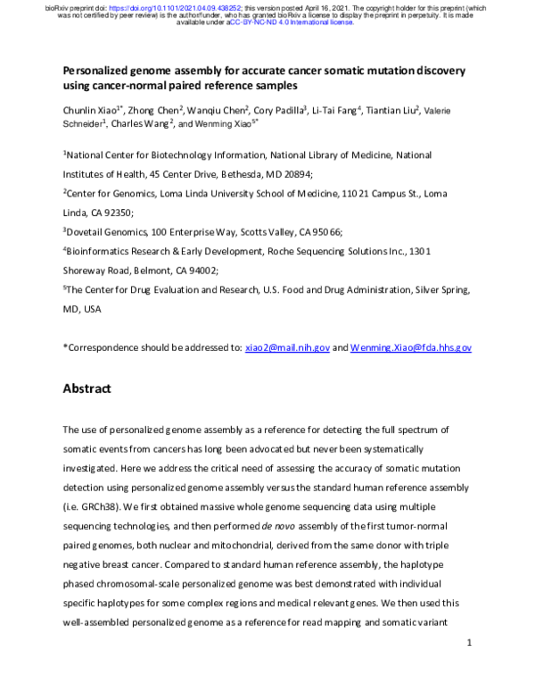 Pdf Personalized Genome Assembly For Accurate Cancer Somatic Mutation Discovery Using Cancer