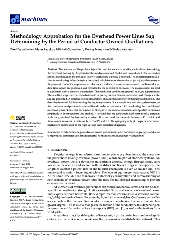 Pdf Methodology Approbation For The Overhead Power Lines Sag Determining By The Period Of