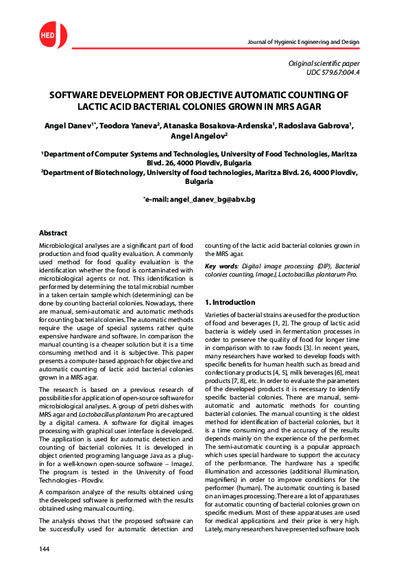 (PDF) SOFTWARE DEVELOPMENT FOR OBJECTIVE AUTOMATIC COUNTING OF LACTIC ACID BACTERIAL COLONIES ...