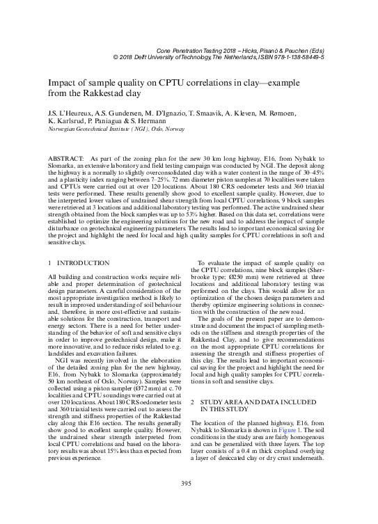 (PDF) Impact of sample quality on CPTU correlations in clay – Example ...