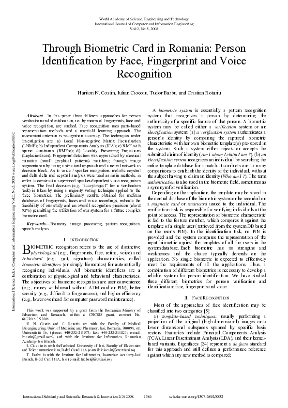 (PDF) Through Biometric Card In Romania: Person Identification By Face ...