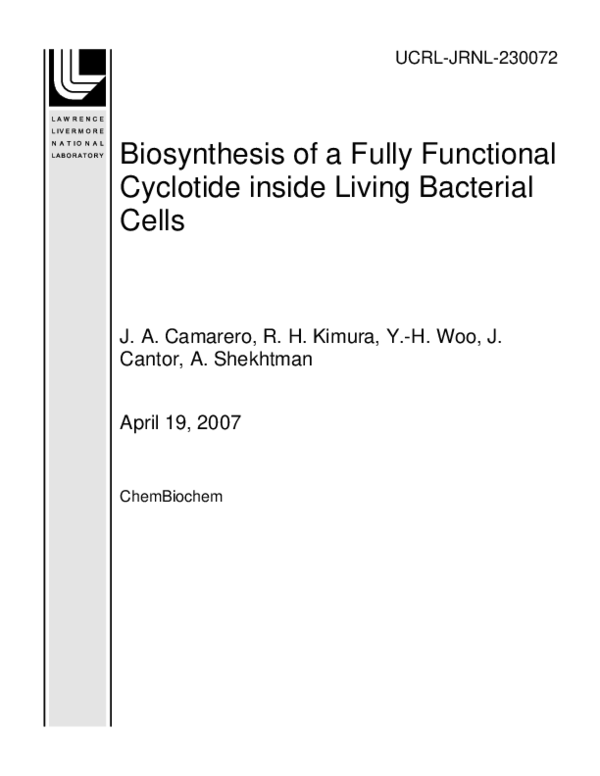 (PDF) Biosynthesis of a Fully Functional Cyclotide inside Living ...