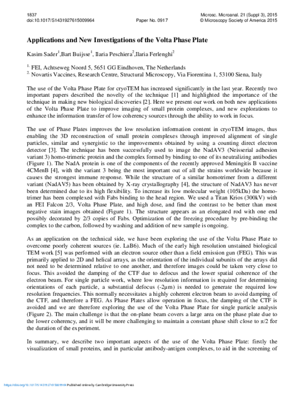 (PDF) Applications and New Investigations of the Volta Phase Plate