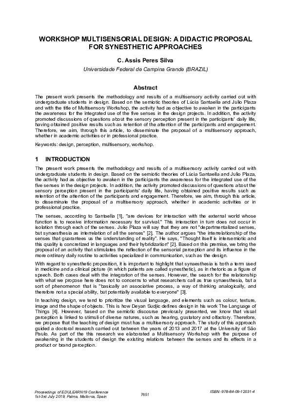 (PDF) Workshop Multisensorial Design: A Didactic Proposal for ...