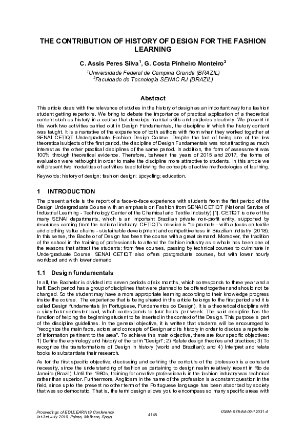 (PDF) The Contribution of History of Design for the Fashion Learning