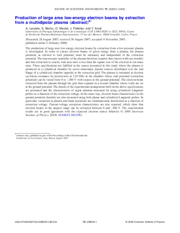 (PDF) Production of large area low-energy electron beams by extraction ...