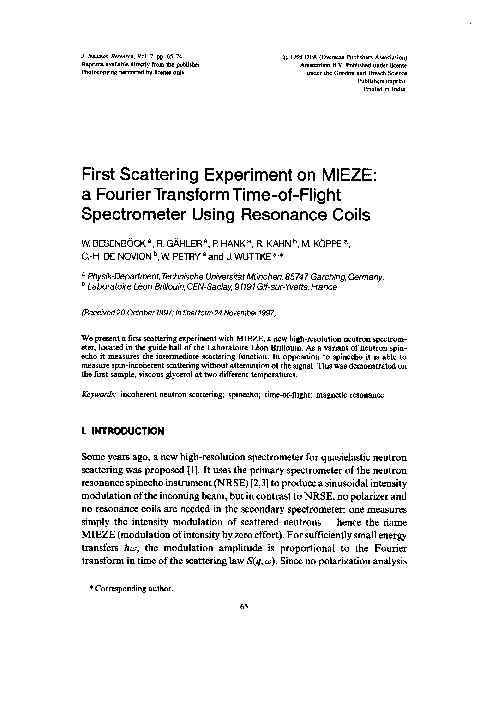 (PDF) First scattering experiment on MIEZE: A fourier transform time-of ...