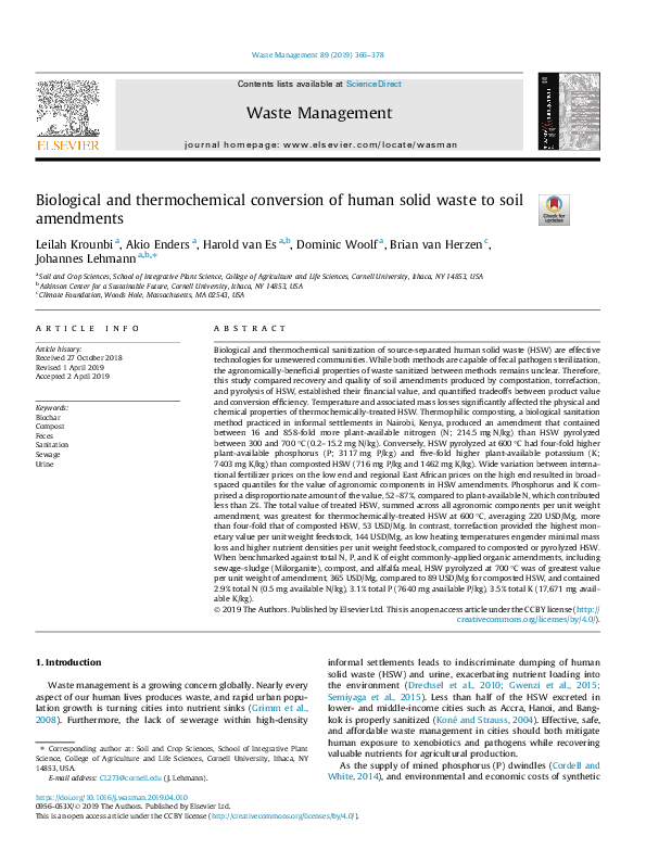 (PDF) Biological and thermochemical conversion of human solid waste to ...