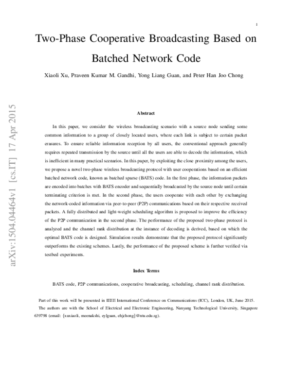 (PDF) Two-Phase Cooperative Broadcasting Based on Batched Network Code ...