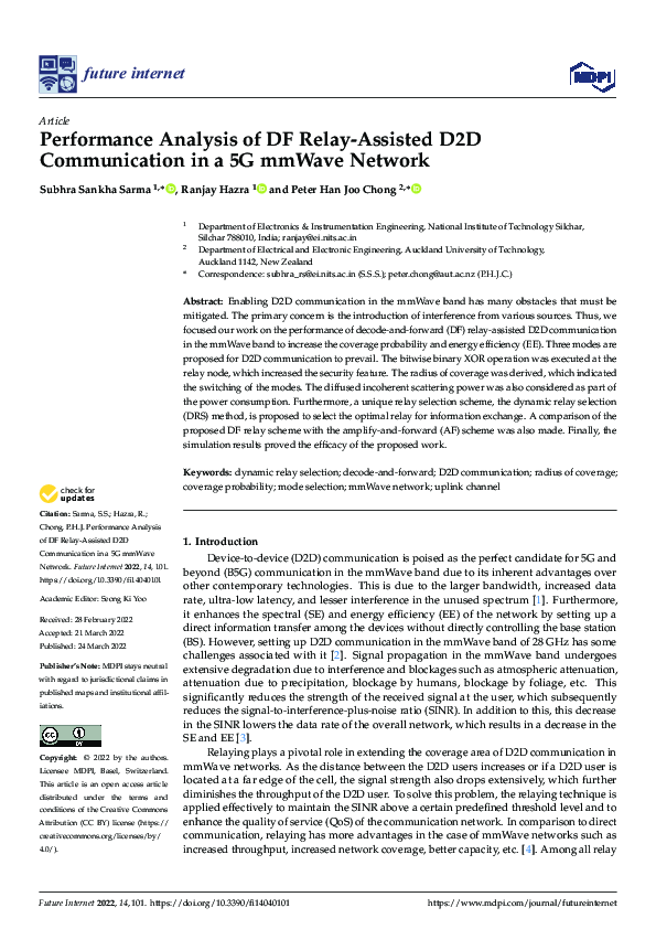 (PDF) Performance Analysis of DF Relay Assisted D2D Communication in 5G mm-Wave Network | Peter ...