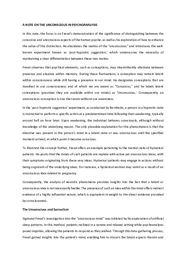 (PDF) A NOTE ON THE UNCONSCIOUS IN PSYCHOANALYSIS